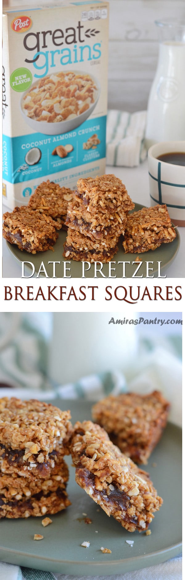 Date coconut pretzel breakfast squares | Amira's Pantry