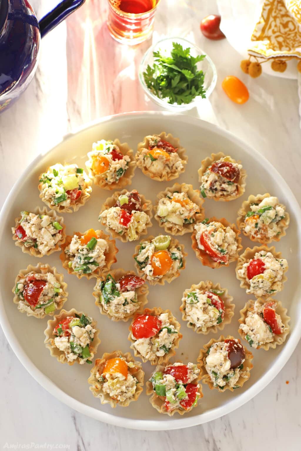 Vegetarian Phyllo Cup Appetizers {No Bake} - Amira's Pantry