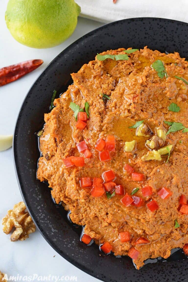 Muhammara Recipe (Red Pepper and Walnut Dip) - Amira's Pantry
